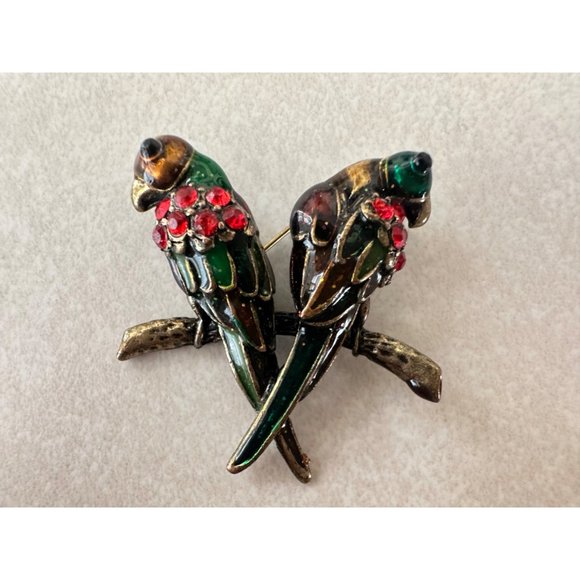 Jewelry | Vintage Gold Tone Red Rhinestone Green Blue Enamel Tropical ...